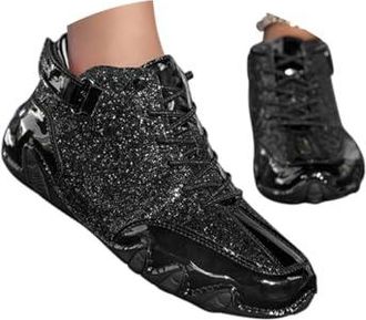 Minetom Baskets Brillantes Femme Homme avec Strass Et Paillettes M&eacute;talliques Chaussures De Course L&eacute;g&egrave;res B Noir 36 EU