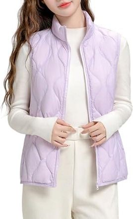 Generic Gilet matelass&eacute; sans manches pour femme - Automne et hiver - Col montant - V&ecirc;tement dext&eacute;rieur tendance, violet clair, XXL