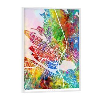 artboxONE Poster mit wei&szlig;em Rahmen 18x13 cm St&auml;dte Bergen Norwegen Stadtplan Farbe - Bild Bergen Bergen Karte