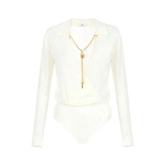 Elisabetta Franchi Femme, Tops, Blanc, Taille: 38 FR Body en maille de viscose et soie avec cha&icirc;ne
