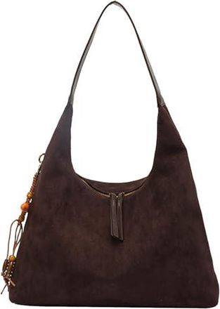 Generic Sac &agrave; bandouli&egrave;re en daim synth&eacute;tique r&eacute;tro pour femme - Grande capacit&eacute; - Automne et hiver, marron fonc&eacute;, 13.78x12.99x4.72inch
