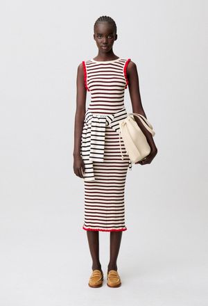 Claudie Pierlot Gestreiftes Strickkleid mit Volants