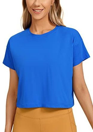 CRZ YOGA Femme Coton Pima Lâche Crop Tops Athletic Gym Casual T-Shirt Court Workout Chemises À Manches Courtes Bleu Fort 44