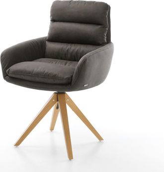 DELIFE Esszimmerstuhl Abelia-Flex mit Armlehnen Mikrofaser Anthrazit Vintage Holzgestell kantig Natur, Esszimmerst&uuml;hle