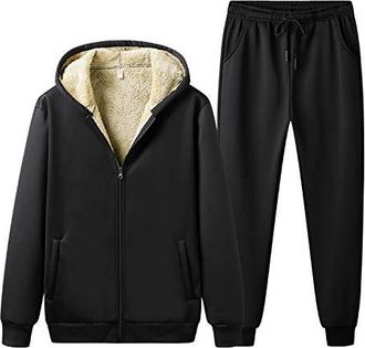 Jamron Homme Grande Taille 2 Pi&egrave;ces Hiver Ensemble de Surv&ecirc;tement &agrave; Doublure Polaire V&ecirc;tements de Sport de Jogging Noir 6XL