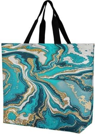 Generic Marbre Bleu Sarcelle Et Or Sac Courses R&eacute;utilisable Tote Bag Grand Sac Fourre-Tout Pour Universit&eacute; Gym Plage