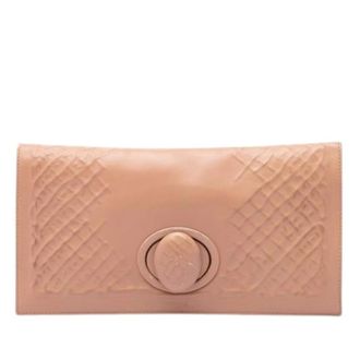 Bottega Veneta Sac pochette tress&eacute; emboss&eacute; doccasion - Femme - Pre-owned - Rose - Taille: ONE Size