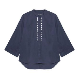 Elena Miro Besticktes Baumwollhemd - - Blouses & Shirts - Damen - Blau - 2XL