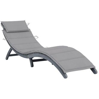 vidaXL vidaXL Chaise longue avec coussin Gris Bois dacacia solide
