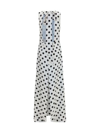 SA SU PHI Womens Sleeveless Maxi Dress With Back Bow Black-White Silk Long Black/white