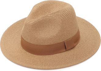 Dreshow Damen Panama Hut Breiter Krempe Stroh Sommer Fedora Strohhut Panama Aufrollen Hut Strand Rollbar UV Sonnenhut UPF 50 +