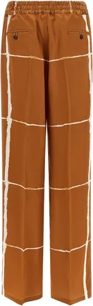 Kiton Graphic-Striped Silk Satin Trousers - Camel