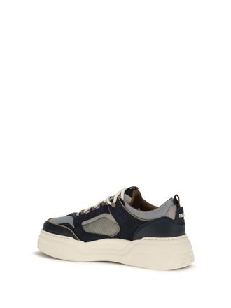 Fendi Mens Sneakers Force Calf Leather Blue-Vapour Grey-Tabac Trainers Blue/vapour Grey/tabac