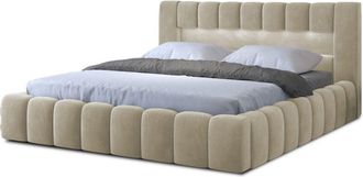 Les Tendances Les Tendances - Lit coffre Luto prestige - Design tapissé velours et Led-Beige clair-160x200