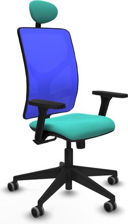 Piqueras y Crespo B&uuml;rostuhl mit 3D-Armen, h&ouml;henverstellbarer Lendenwirbelst&uuml;tze und festem Kopfteil, ausgestattet mit 3-fach verstellbarem Schaumstoff, Blau/T&uuml;rkis