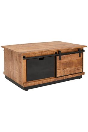 Livetastic Couchtisch Lusaka, Braun, Schwarz, Holz, Metall, Mangoholz, massiv, Holz, 1 Schublade(n) Schubladen, rechteckig, Wange, 66x45x100 cm, rostfrei, Wohnzi