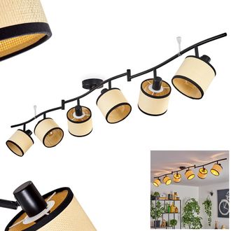 HOFSTEIN Deckenleuchte Chellas, moderne Deckenlampe aus Metall/Papiergeflecht in Schwarz/Naturfarben, Leuchte 6-flammig im skandinavischen Design mit verstellb