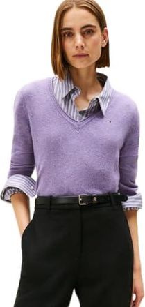 Tommy Hilfiger Soft Wool V-NK Ls Sweater Ww0Ww43505 Pull-Over, Purple (Lilac Heather), L Femme
