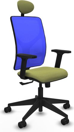 Piqueras y Crespo B&uuml;rostuhl mit verstellbarer R&uuml;ckenlehne, 2D-Armlehnen, h&ouml;henverstellbare Lendenwirbelst&uuml;tze und festes Kopfteil, ausgestattet mit 3 Positionen, Blau/O