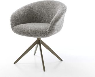 DELIFE Drehstuhl Vinka-Flex mit Armlehnen Boucl&eacute; Silbergrau Kreuzgestell breit Effektfinish Titan 360&deg; drehbar Wippfunktion Taschenfederkern, Esszimmerst&uuml;hle