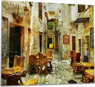 Wallario Herdabdeckplatte/Spritzschutz aus Glas, 1-teilig, 60x52cm, f&uuml;r Ceran- und Induktionsherde, Italienische kleine Gasse