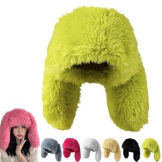 Generic Joli bonnet en peluche avec oreilles de lapin pour femme, bonnet en fourrure douce et chaude avec oreilles de lapin, Vert, Taille unique