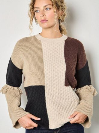 Apricot Strickpullover Patchworkpullover mit verschiedenen Strickmustern