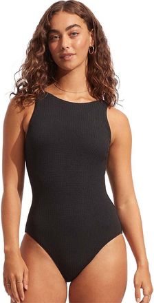 Seafolly Damen-Badeanzug mit hohem Ausschnitt und R&uuml;ckenteil, Sea Dive Black, 40