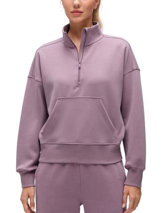 CRZ YOGA Damen SoftAura Half Zip Sweatshirt Langarm Quartal Pullover Oberteile Workout L&auml;ssig Trichterhals Sweatshirts mit Tasche Lavendel Hell 40