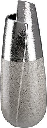Gilde Dekovase - Keramik Vase mit Cut - Deko Wohnzimmer Geschenk für Frauen Geburtstag Muttertag - Farbe: Silber grauHöhe 37,5 cm