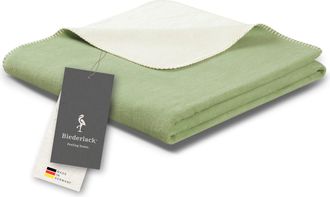 BIEDERLACK flauschig-weiche Kuscheldecke aus Baumwollmischgewebe I Made in Germany I Öko-Tex Made in Green I Wohndecke Cotton Doubleface in Mint-Ecru I nachhalti