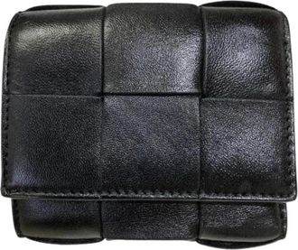 Bottega Veneta Portefeuille trifold en cuir Maxi Intrecciato Cassette Pre-owned - Femme - Pre-owned - Noir - Taille: ONE Size