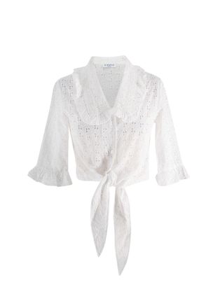 Claudie Pierlot White Bajou Embroidered Tie Front Blouse Size XS