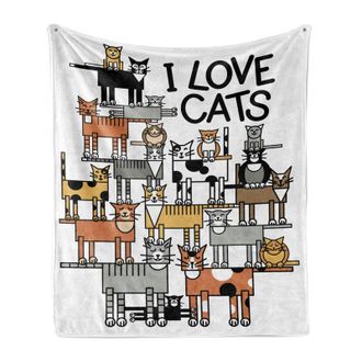 Abakuhaus Katzenliebhaber Weiche Kuscheldecke Sofadecke, Feline Freunde Grafik, Gem&uuml;tlicher Pl&uuml;sch f&uuml;r den Innen- und Au&szlig;enbereich, 175 x 230 cm, Wei&szlig; und Multi
