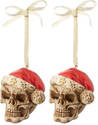 Design Toscano Weihnachtsbaum Ornament, Skelly Weihnachtsmann mit Weihnachtsm&uuml;tze Skeleton Abbildung Feiertags-Verzierungen (Packung mit 2)
