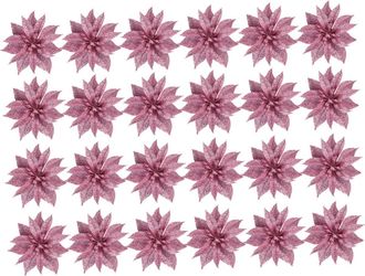 Garneck 24 St&uuml;ck Kleiner Weihnachtsblumen 10cm Goldgl&auml;nzende Selbstgemacht Girlande Handgefertigte Rattan Deko f&uuml;r Weihnachtsbaum Kamin und Festdeko