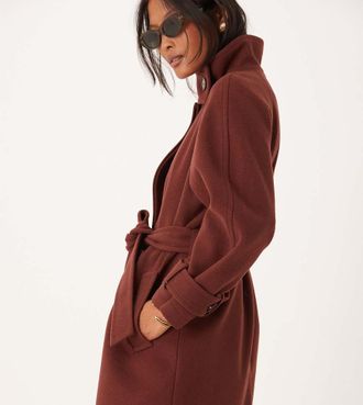 Asos Petite ASOS DESIGN Petite - Trench-coat long habillé à col cheminée - Rouille-Noir