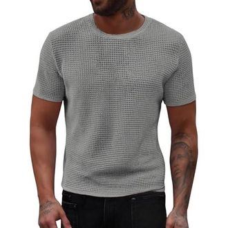 Generic DENGJIAMY T-shirt gaufr&eacute; pour homme, t-shirt d&eacute;contract&eacute; uni &agrave; manches courtes et col rond, chemises tendance pour hommes, v&ecirc;tements d&eacute;t&eacute;, gris, XXL