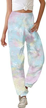 Minetom Pantalon de Jogging Femmes Pantalons de Survêtement Long pour Running Fitness Training Élastique Taille Haute Tie-Dye Mode Pants avec Poche D Bleu Cla