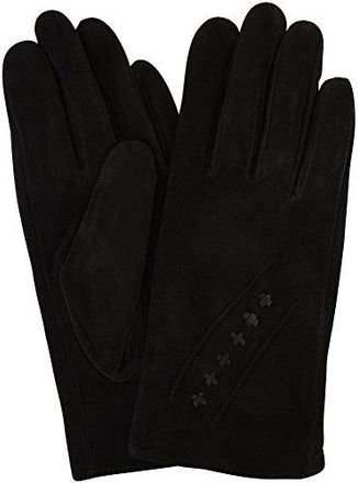 SNUGRUGS Gants en daim pour femme avec doublure en polaire et motif point (noir, marron, rose fuchsia, rouge cerise), Noir, M