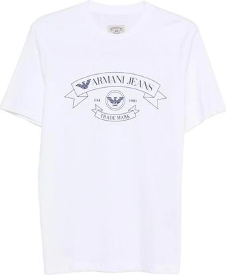 Emporio Armani Homme, Tops, Blanc, Taille: S T-shirt en coton avec imprim&eacute; graphique