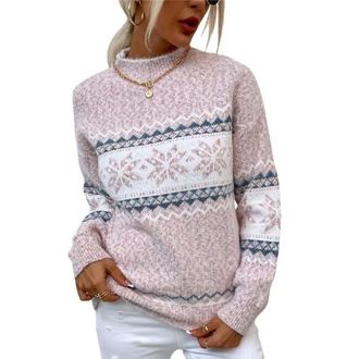 Generic Pull de No&euml;l en tricot d&eacute;contract&eacute; &agrave; manches longues pour femme - Pour lautomne et lhiver - Col rond, rose, XL