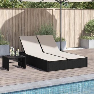 vidaXL Doppel-Sonnenliege mit Kissen Schwarz Poly Rattan - Vidaxl