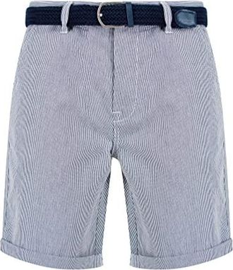 Tokyo Laundry Taizi Fine Stripe Cord Chino Shorts with Woven Belt in Navy/White Stripe - Tokyo Laundry - XL