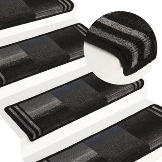 vidaXL Tapis descalier autocollants 15 pcs 65x21x4 cm Noir et gris vidaXL