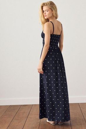 Next Maxikleid Gerafftes Maxi-Tr&auml;gerkleid mit eckigem Ausschnitt (1-tlg)