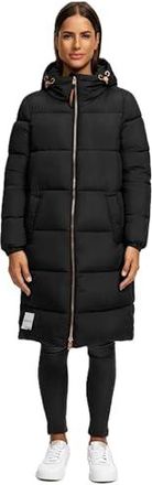 Marikoo N024 Veste dhiver pour femme (taille S à 3XL) - Veste matelassée longue - Capuche doublée avec cordon de serrage - Veste chaude pour femme, Noir, XXL