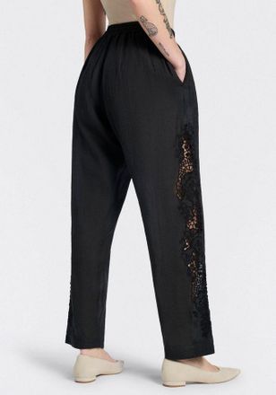 HUGO BOSS Schlupfhose Trika Premium Damenmode mit dekorativer Lochstickerei, Barrel Shape