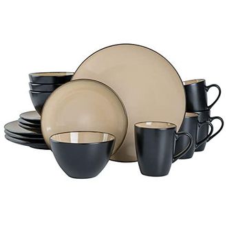 Gibson Home Soho Lounge Geschirr-Set, rund, reaktiver Glasur, Steingut, Service f&uuml;r 4 Personen (16-teilig), Taupe