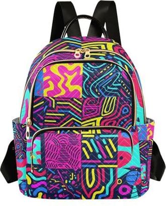 Mnsruu Mini sac à dos pour femme - Motif lignes colorées - Petit sac à dos tendance - Sac à dos décontracté, Multi519, M